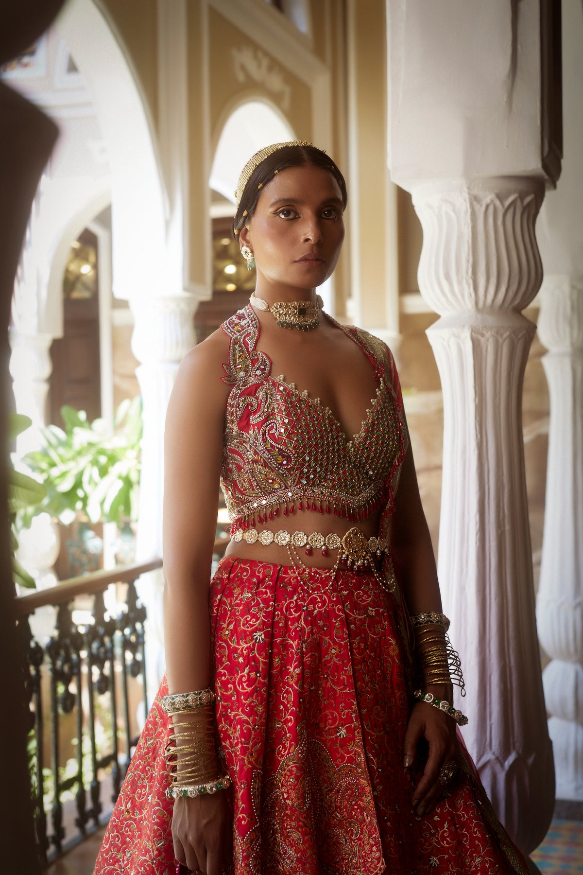 Buy Women's Red Jamawar Embroidered Lehenga Set | Aditi Gupta