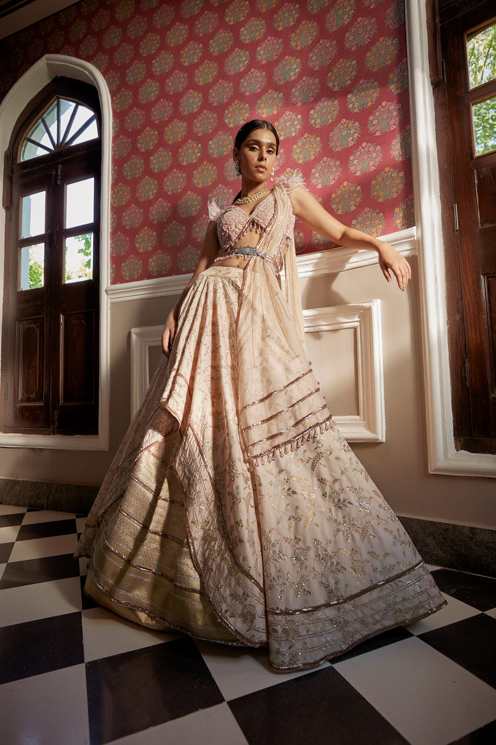 Shop Women's Rose Pink Floral Lehenga Set | Aditi Gupta