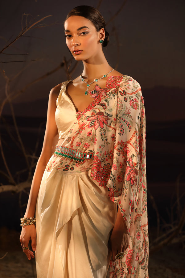 IVORY SATIN SAREE